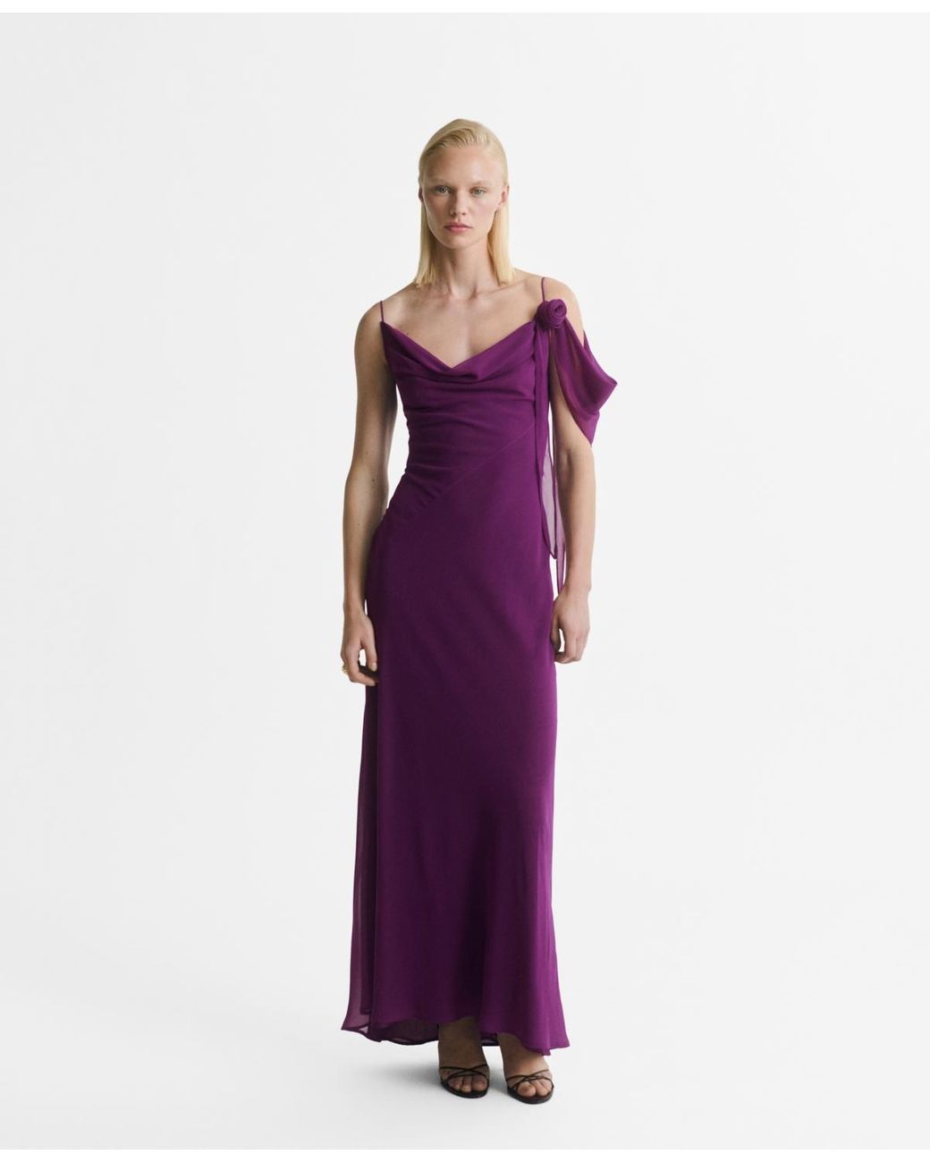 Mango Flower Detail Draped Dress in Purple | Lyst