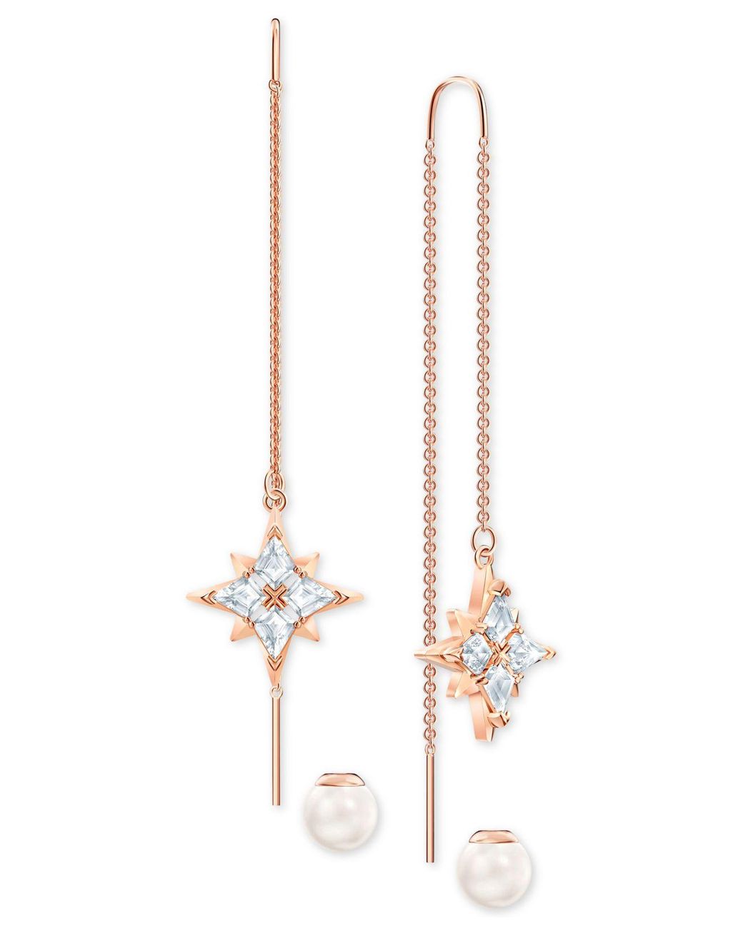 Swarovski Rose Gold tone Imitation Pearl Crystal Star Threader Drop Earrings in White Lyst