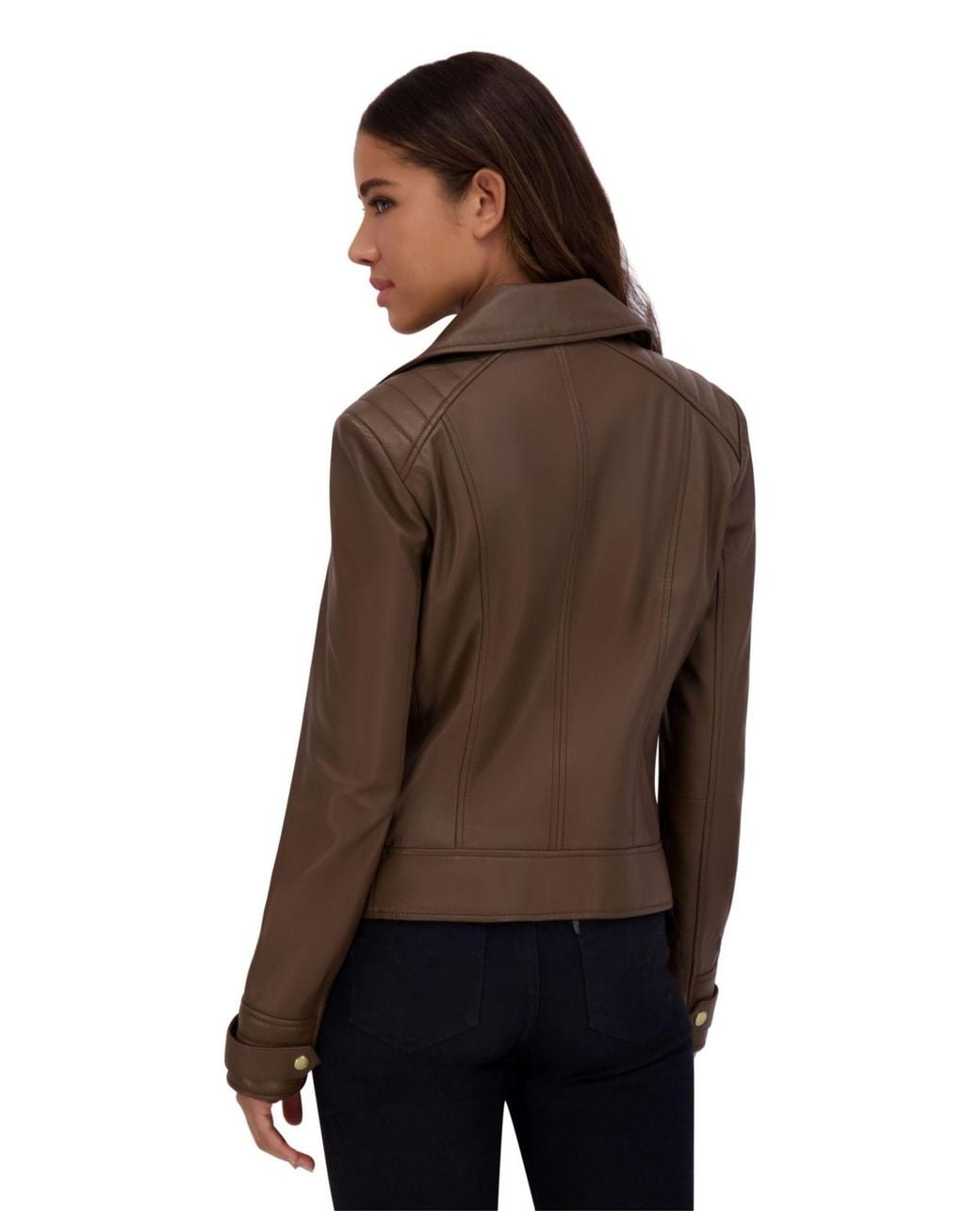 Andrew Marc Salla Smooth Asymmetrical Lamb Leather Moto Jacket in Brown ...