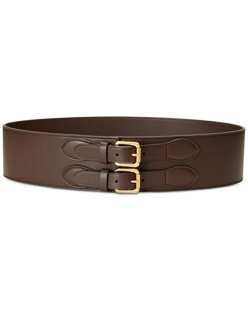 Ralph Lauren Leather Double Buckle Wide Belt in Brown | Lyst