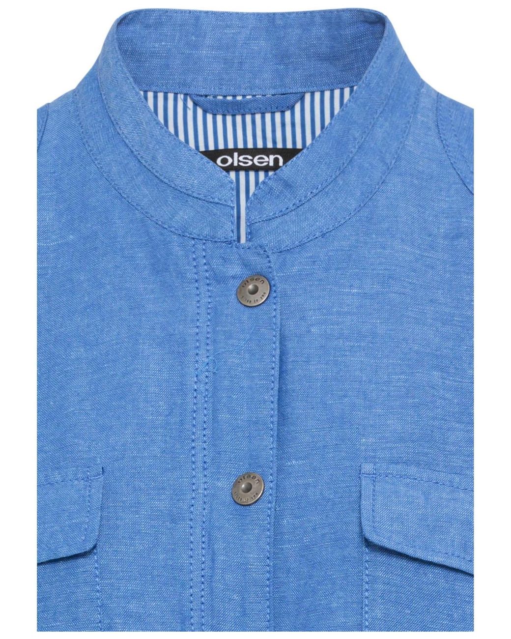 Olsen Collarless Safari Jacket in Blue | Lyst