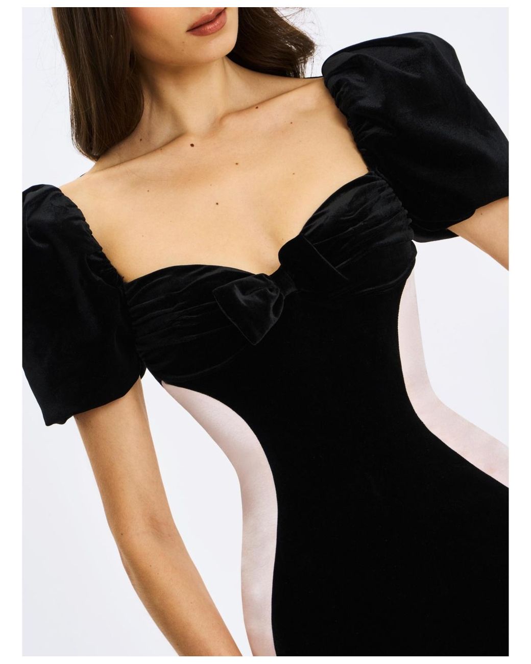 Miss Circle Nova Contoured Sweetheart Puff Sleeve Mini Dress in Black ...