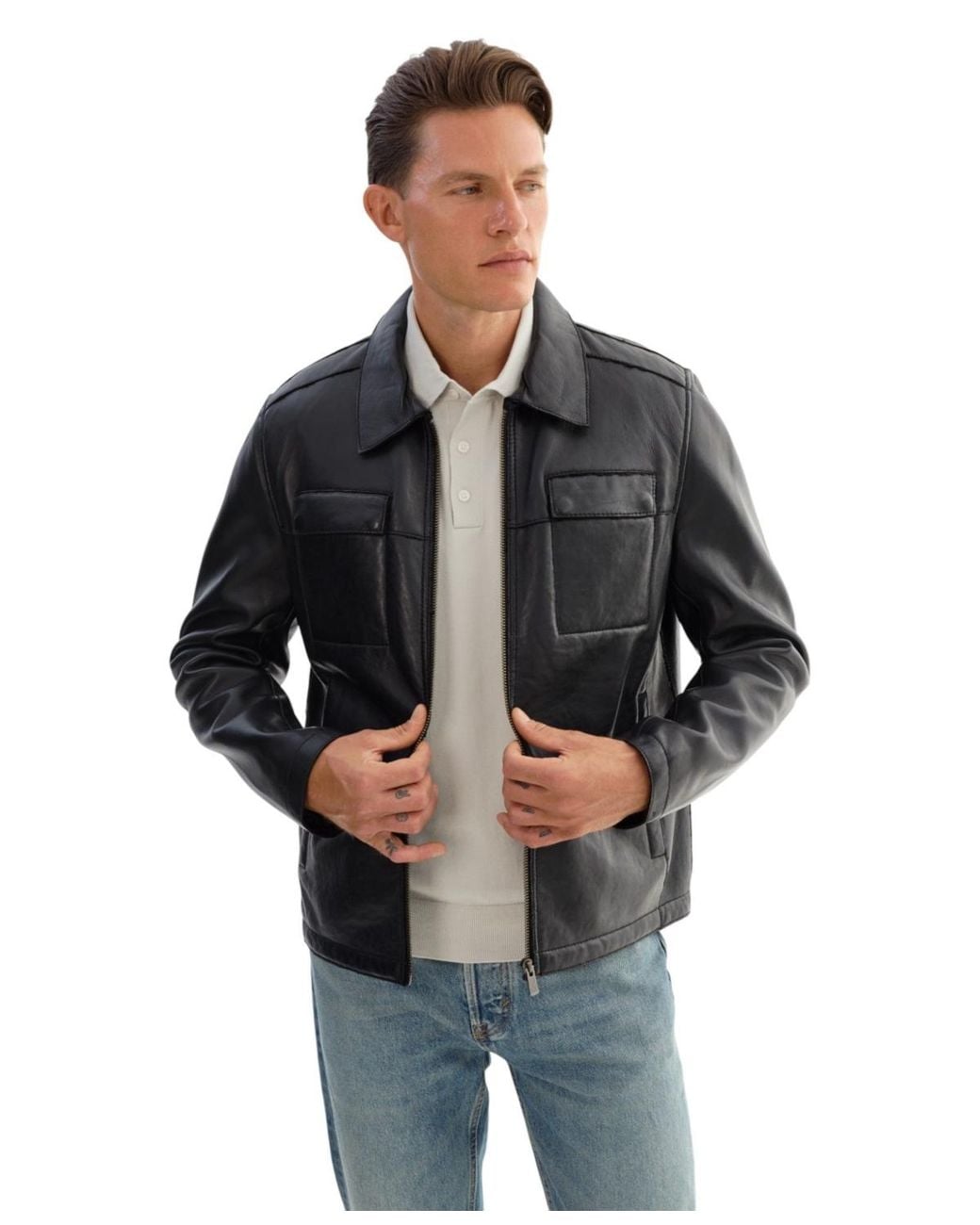 Regency Leathers Capp Leather Shirt Jacket in Black for Men | Lyst