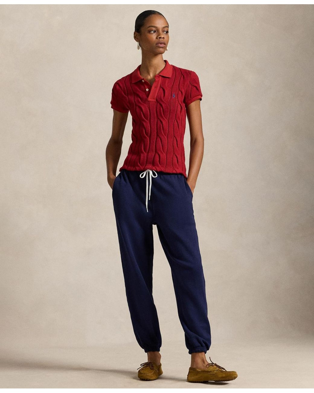 Polo Ralph Lauren Cable-knit Polo Sweater in Red | Lyst