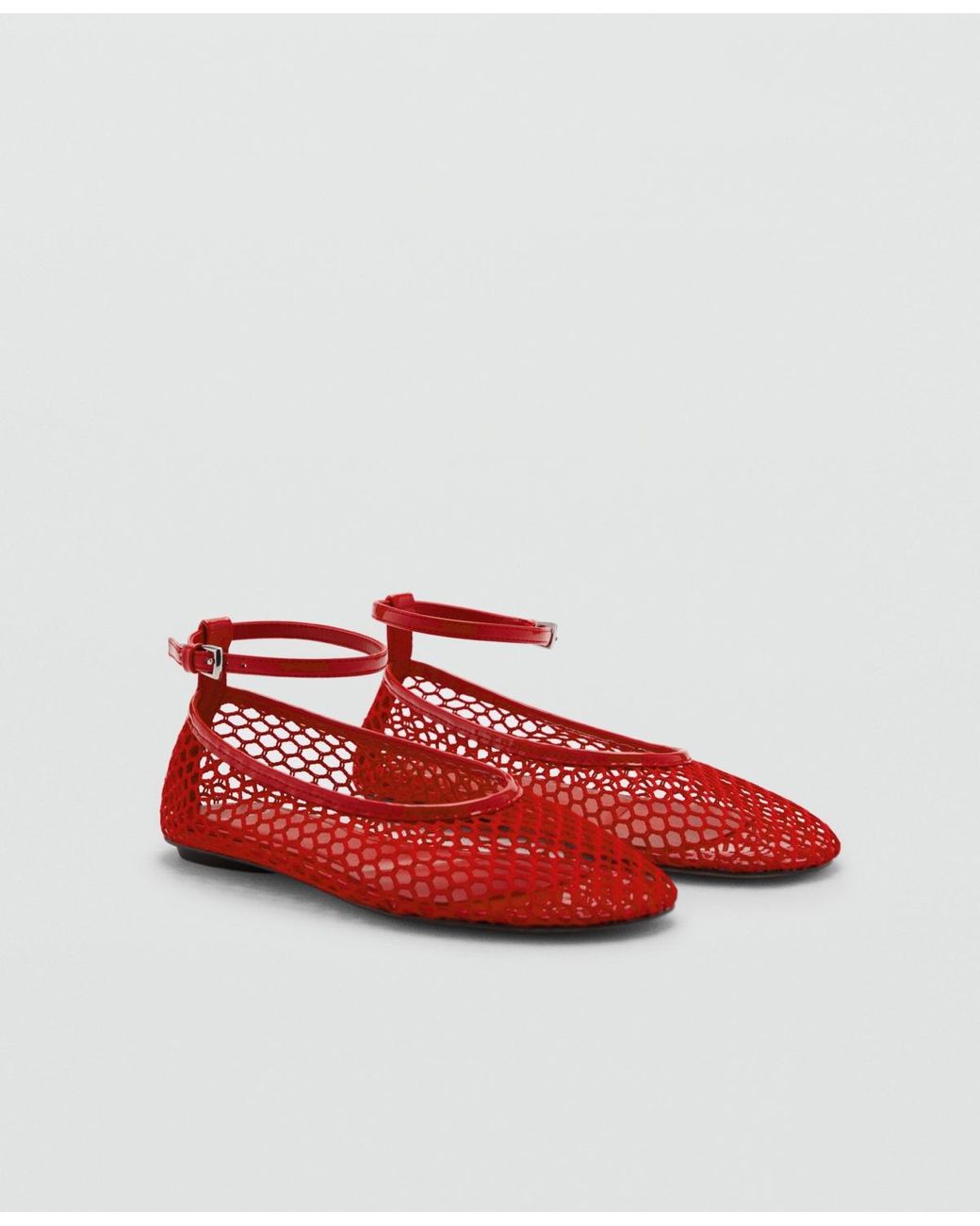 Mango Buckle Strap Mesh Ballerinas in Red | Lyst