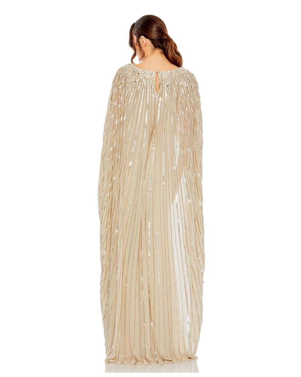 Mac Duggal Embellished Beaded Column Cape Gown in Natural | Lyst