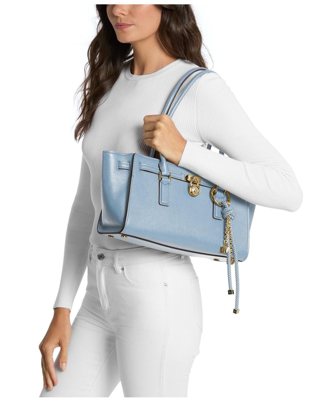 Michael Kors Hamilton Moderne Small Leather Satchel in Blue | Lyst