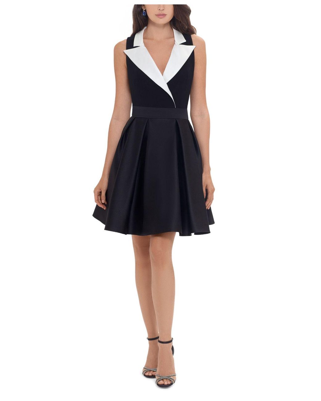Betsy And Adam Fit And Flare Tuxedo Dress In Black Lyst