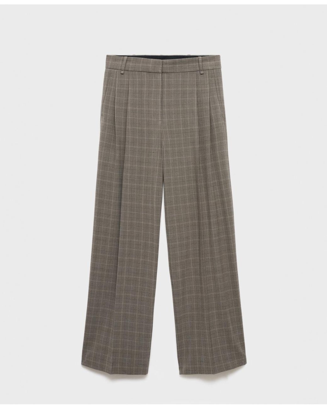 Mango Wide-leg Check Suit Pants in Gray | Lyst
