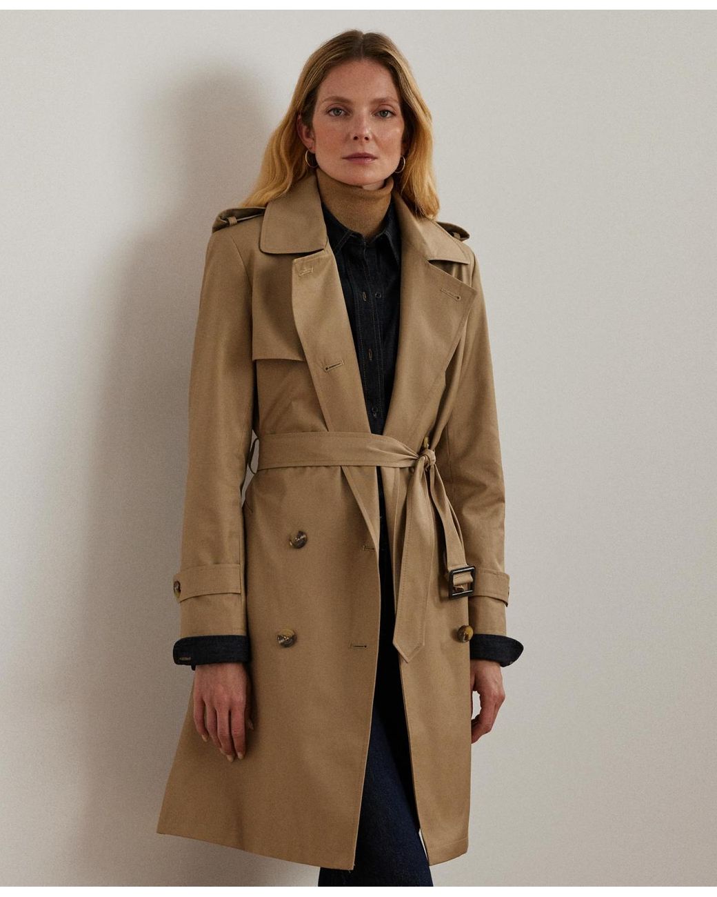 Ralph Lauren Petite Belted Water-resistant Trench Coat in Natural | Lyst