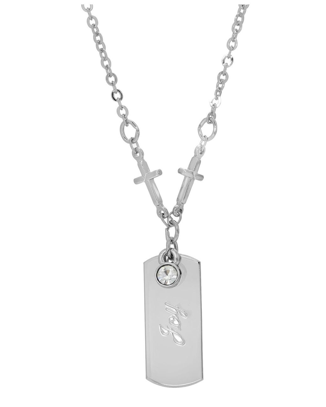 Symbols of Faith Silver-tone Crystal Cross Chain Joy Necklace in ...