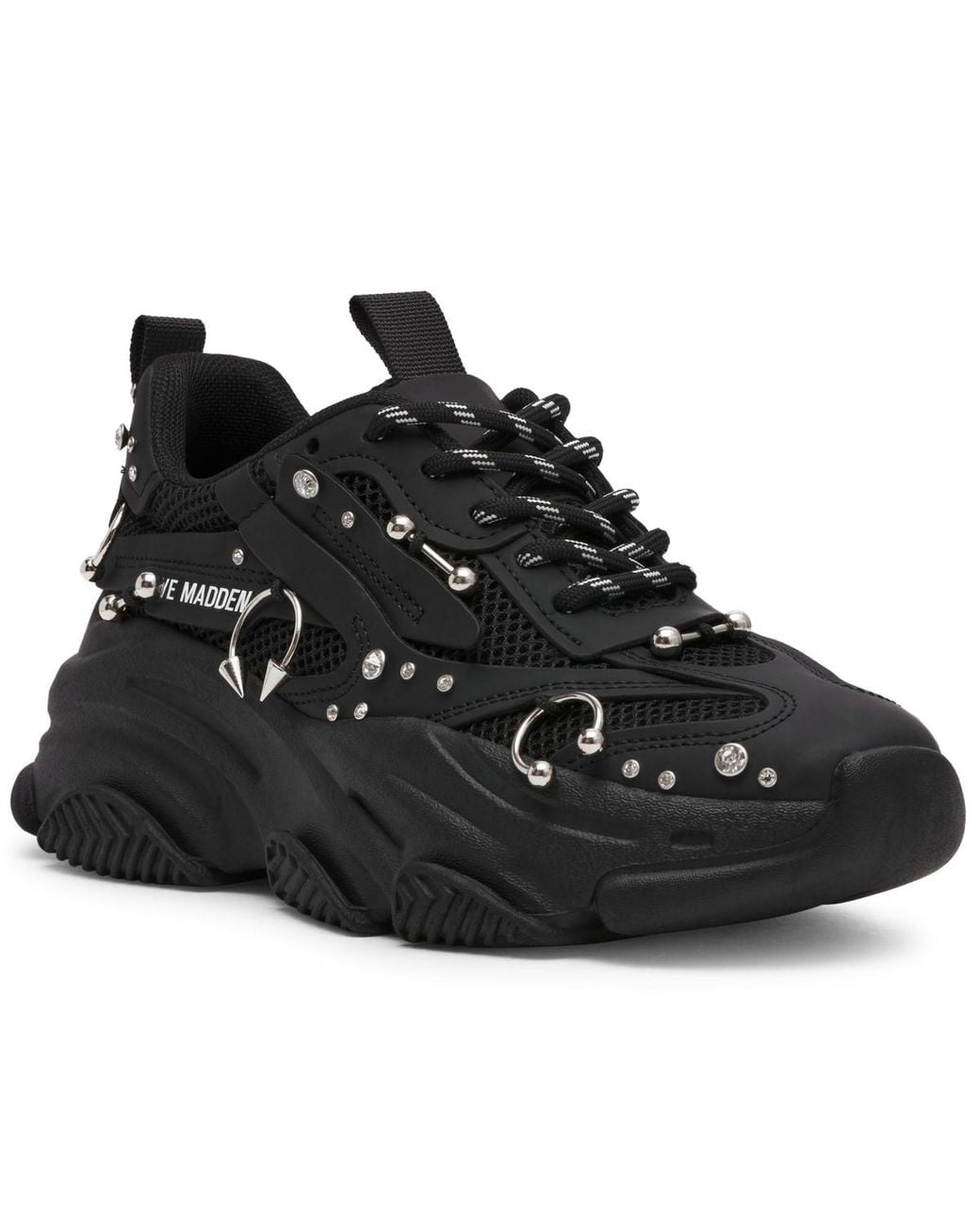 Steve Madden Possession Piercing-embellished Lace-up Sneakers in Black ...