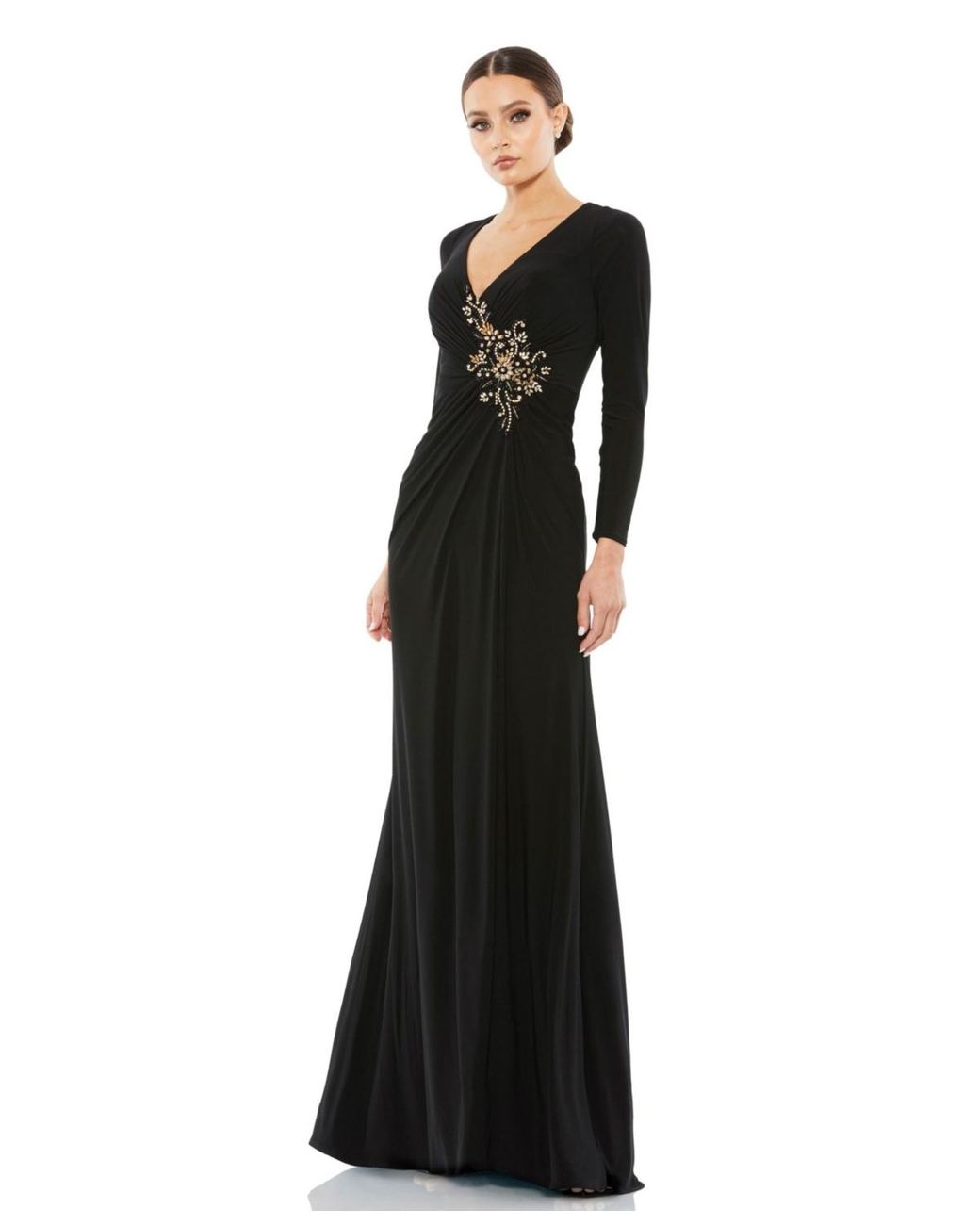 Mac Duggal Faux Wrap Long Sleeve Evening Gown in Black | Lyst
