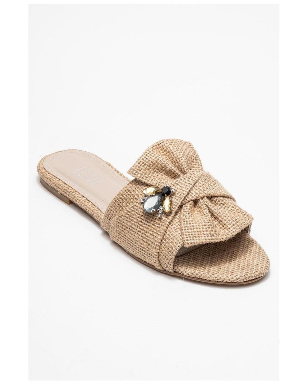 Prologue Shoes Daphne Raffia Bow Slide Sandal () in White | Lyst