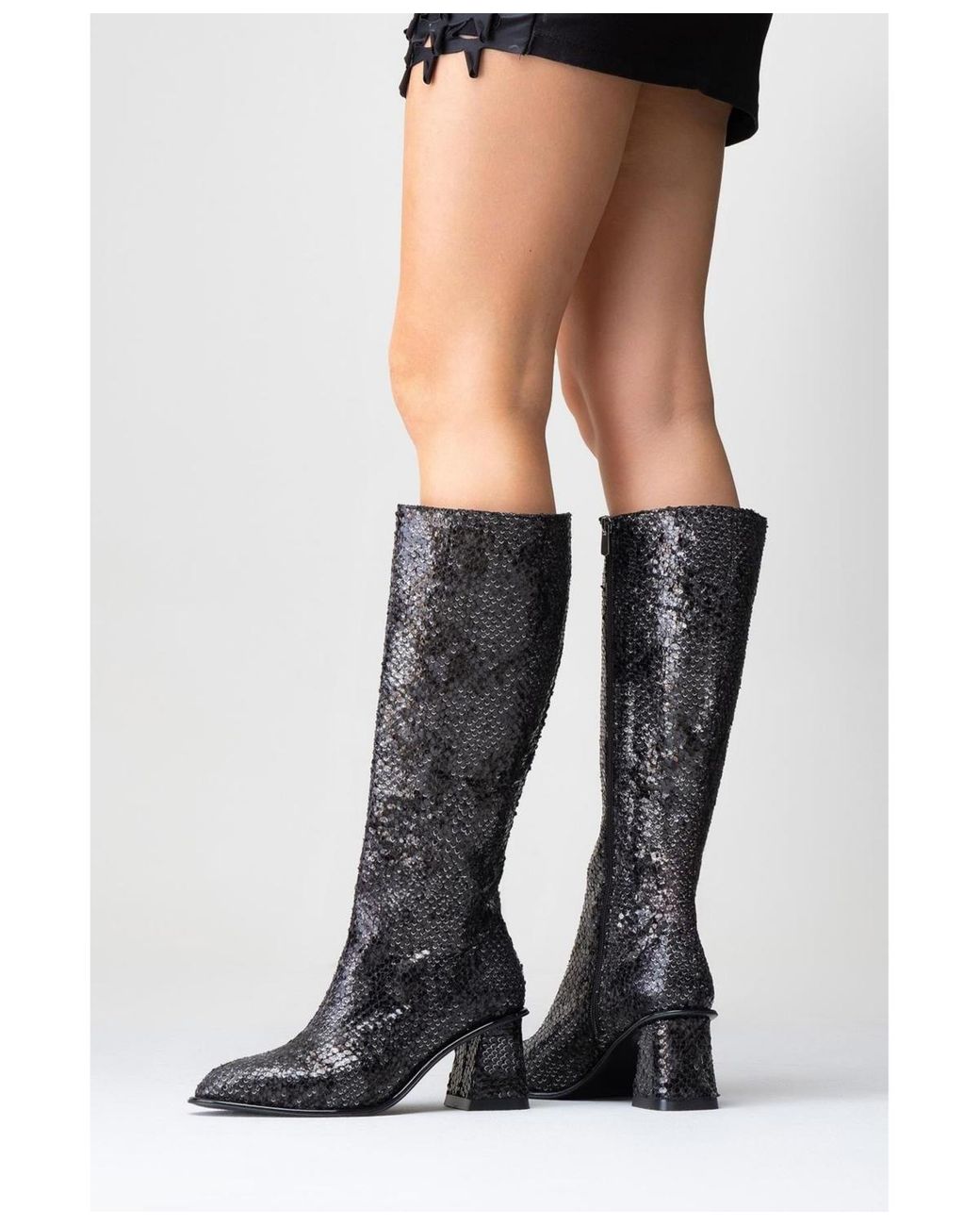 Prologue Shoes Elly Pattern Block Heel Boot () in Black | Lyst