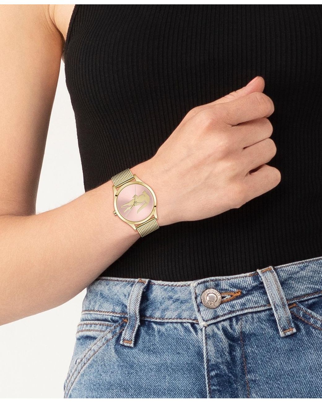 Lacoste Crocodelle Tone Stainless Steel Mesh Bracelet Watch in Metallic ...