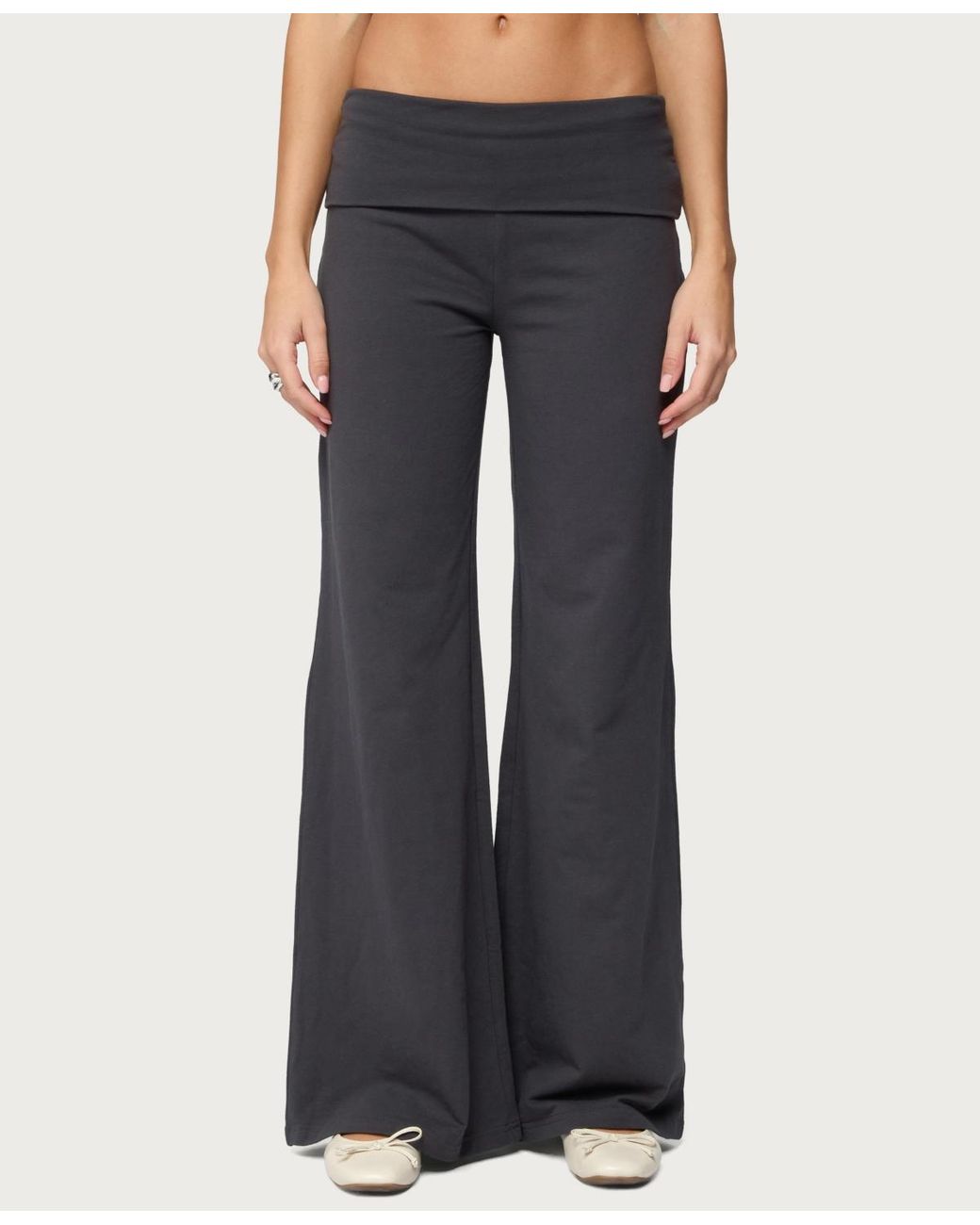 Edikted Wide Leg Fold Over Pants in Blue | Lyst