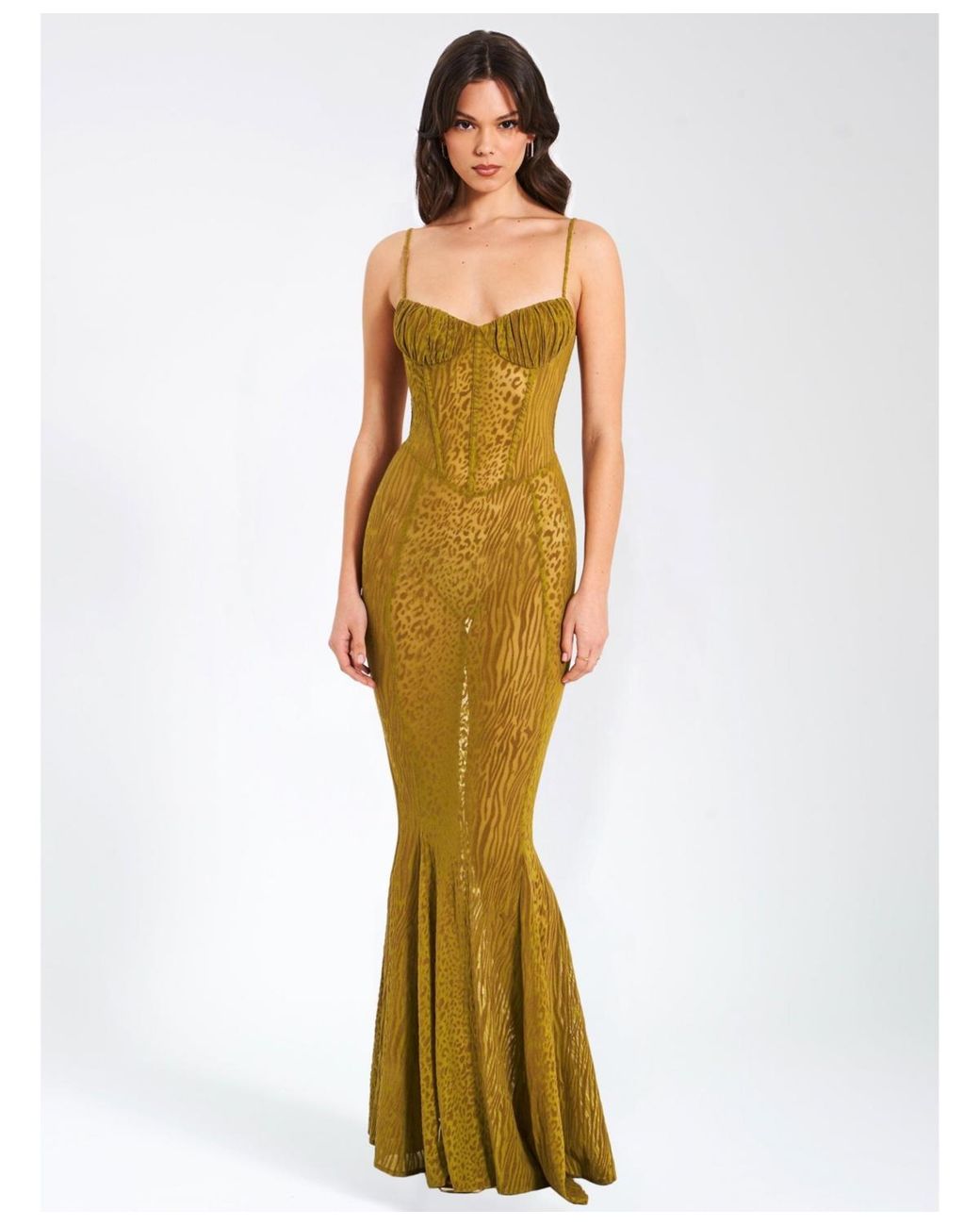 Miss Circle Ulani Burnout Velvet Detail Mesh Maxi Dress in Metallic | Lyst