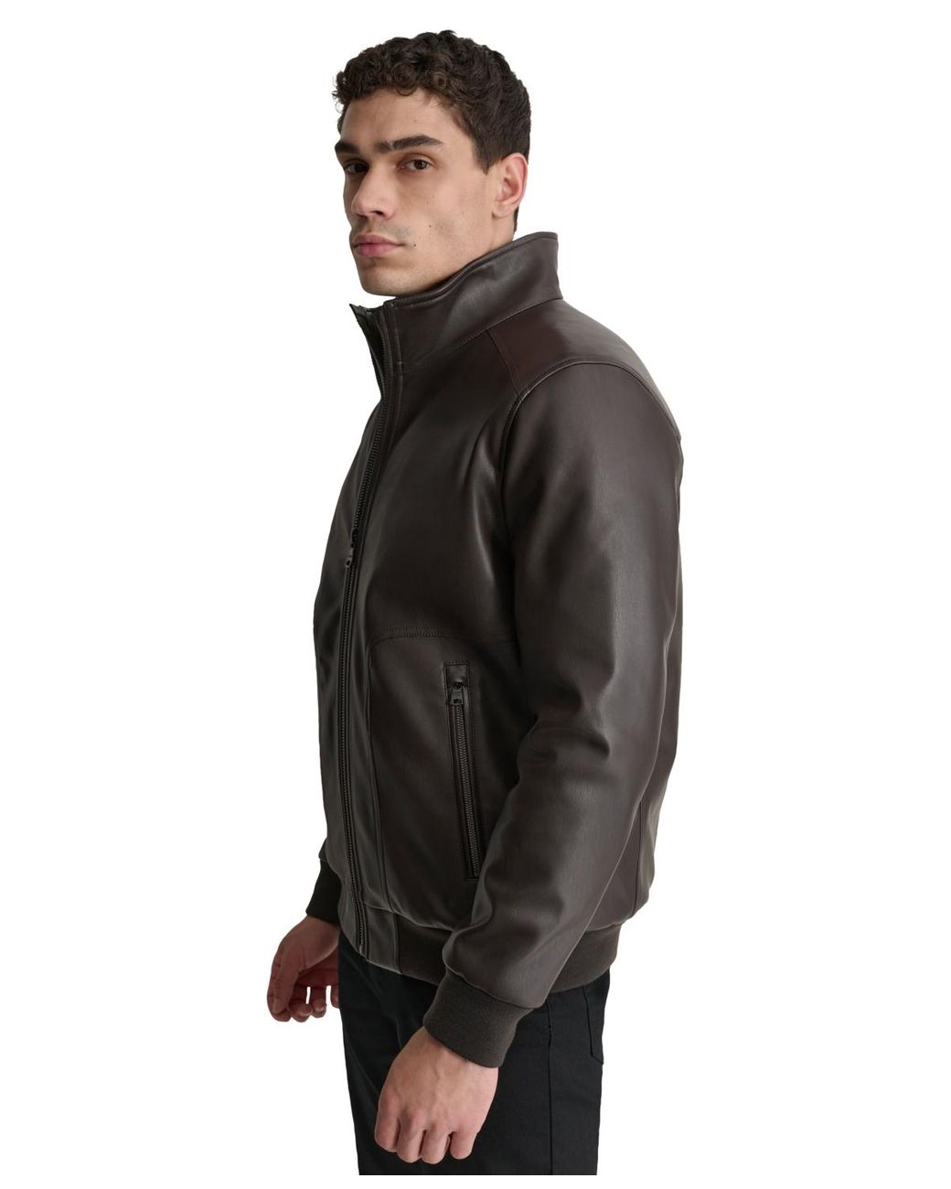 DKNY Smooth Faux-leather Bomber Jacket in Brown for Men | Lyst