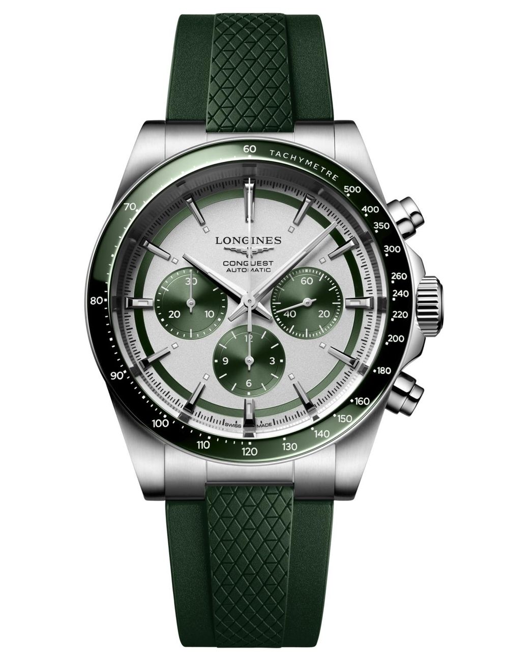 Longines Swiss Automatic Chronograph Conquest Green Rubber Strap Watch ...