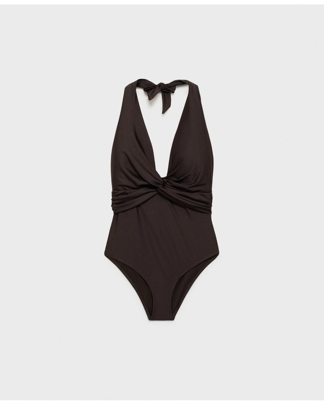 Mango Draped Halter Swimsuit in White | Lyst
