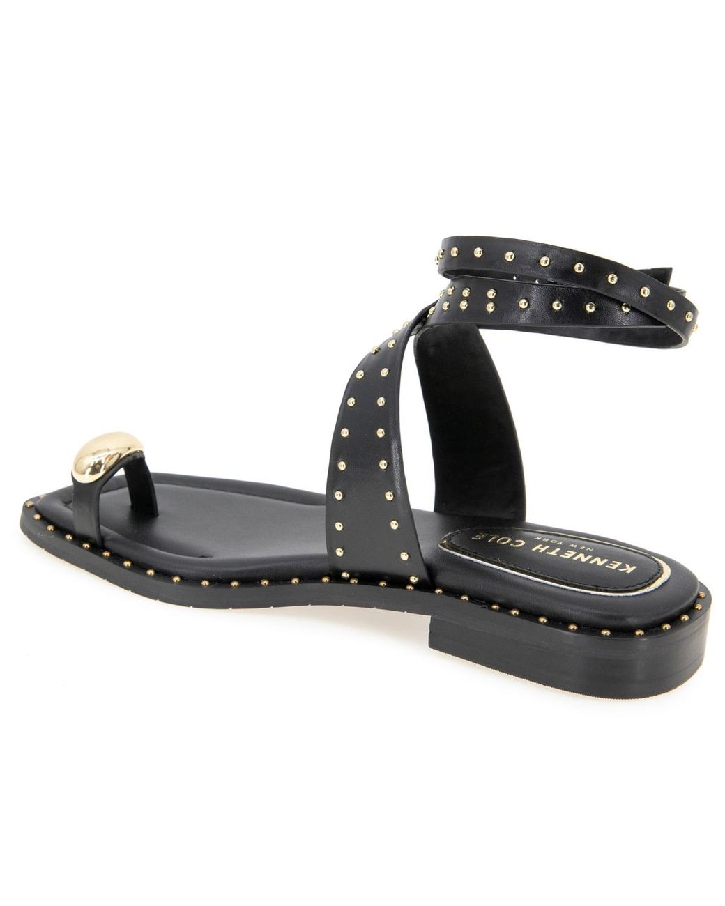 Kenneth Cole Ravenn Square Toe Flat Sandals in Black | Lyst