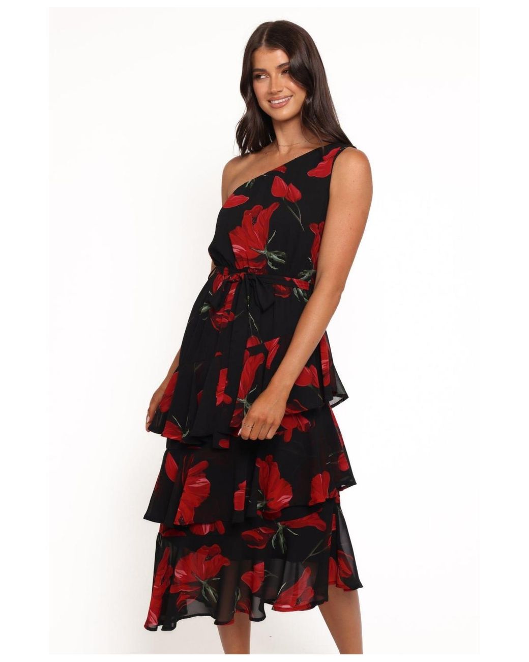 Petal & Pup Brigette One Shoulder Tiered Midi Dress | Lyst