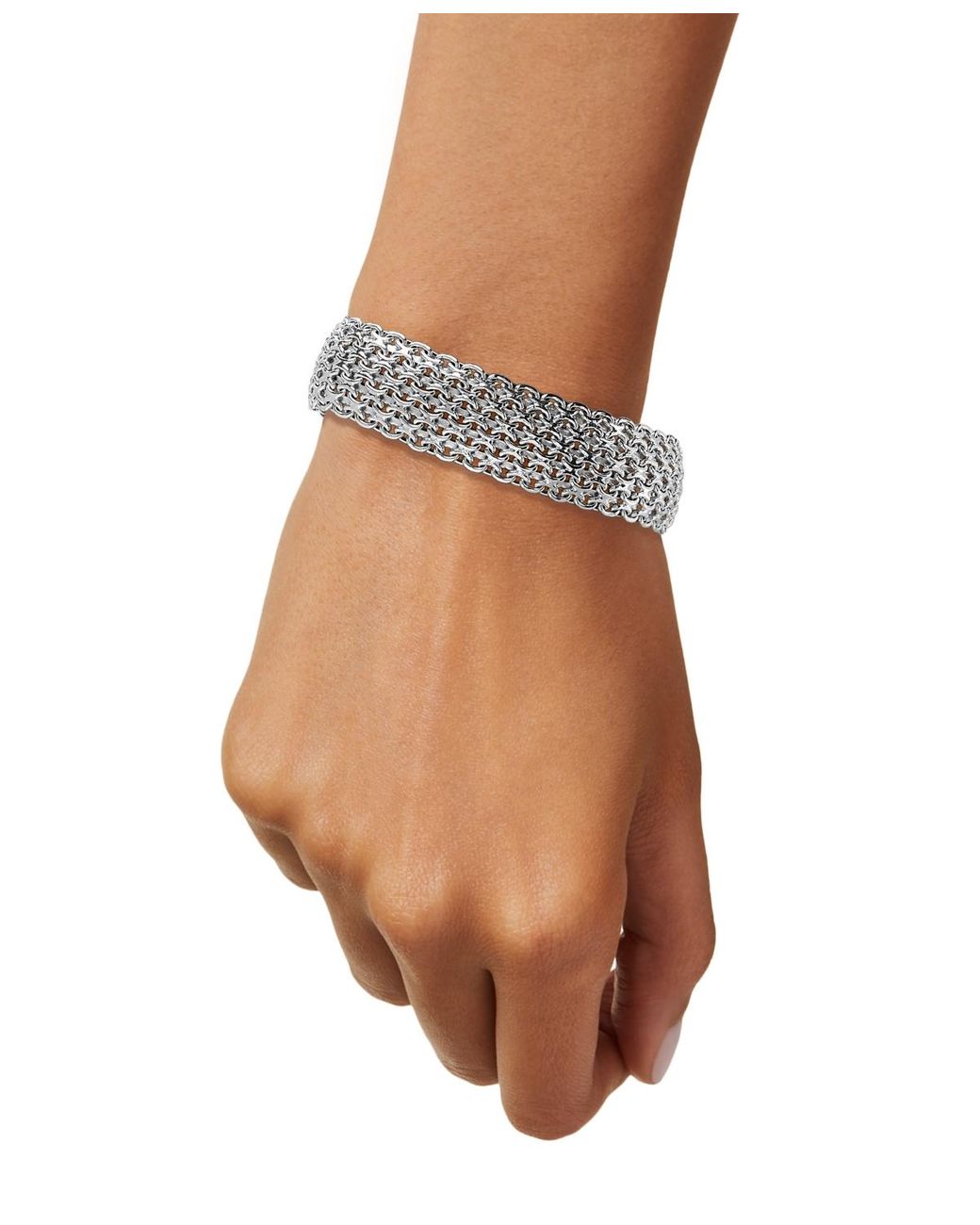 Italian Gold Wide Mesh Link & Chain Bracelet in White | Lyst
