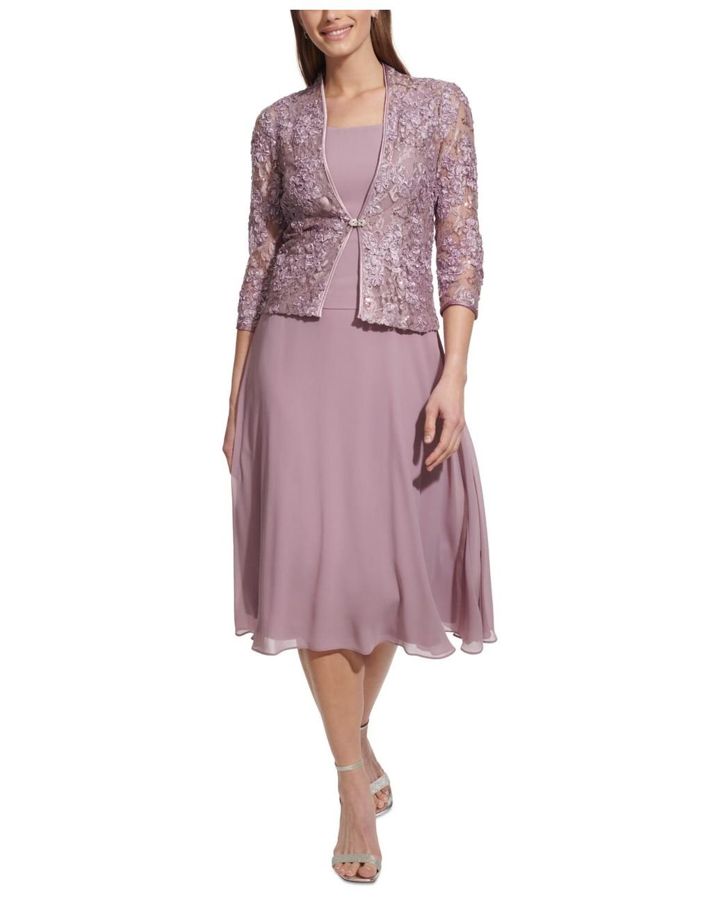 Jessica Howard Soutache Jacket & Jewel-neck Midi Dress in Purple | Lyst