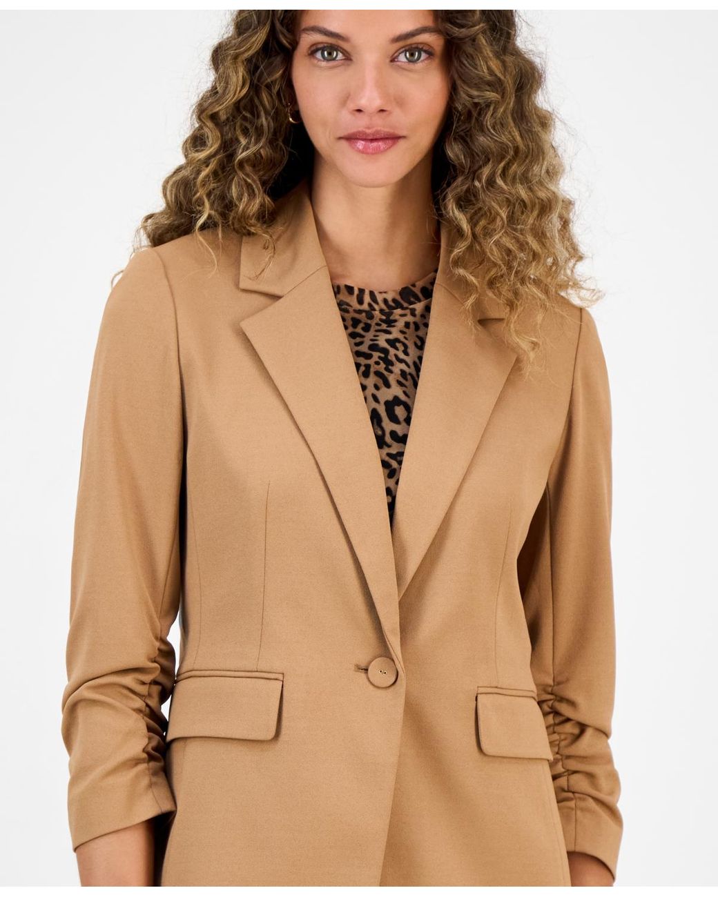 BarIII Crepe One-button Scrunched-sleeve Jacket in Natural | Lyst