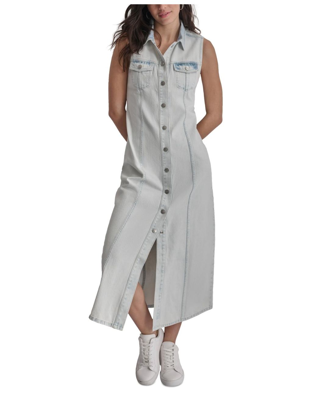 DKNY Sleeveless Denim Maxi Dress in Gray | Lyst DKNY Sleeveless Denim Maxi Dress in Gray | Lyst