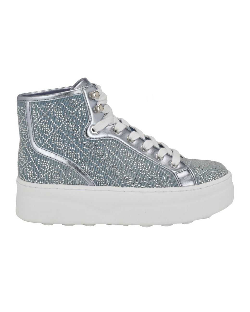 Guess Queenly Rhinestone Embellished High Top Sneakers in Gray | Lyst