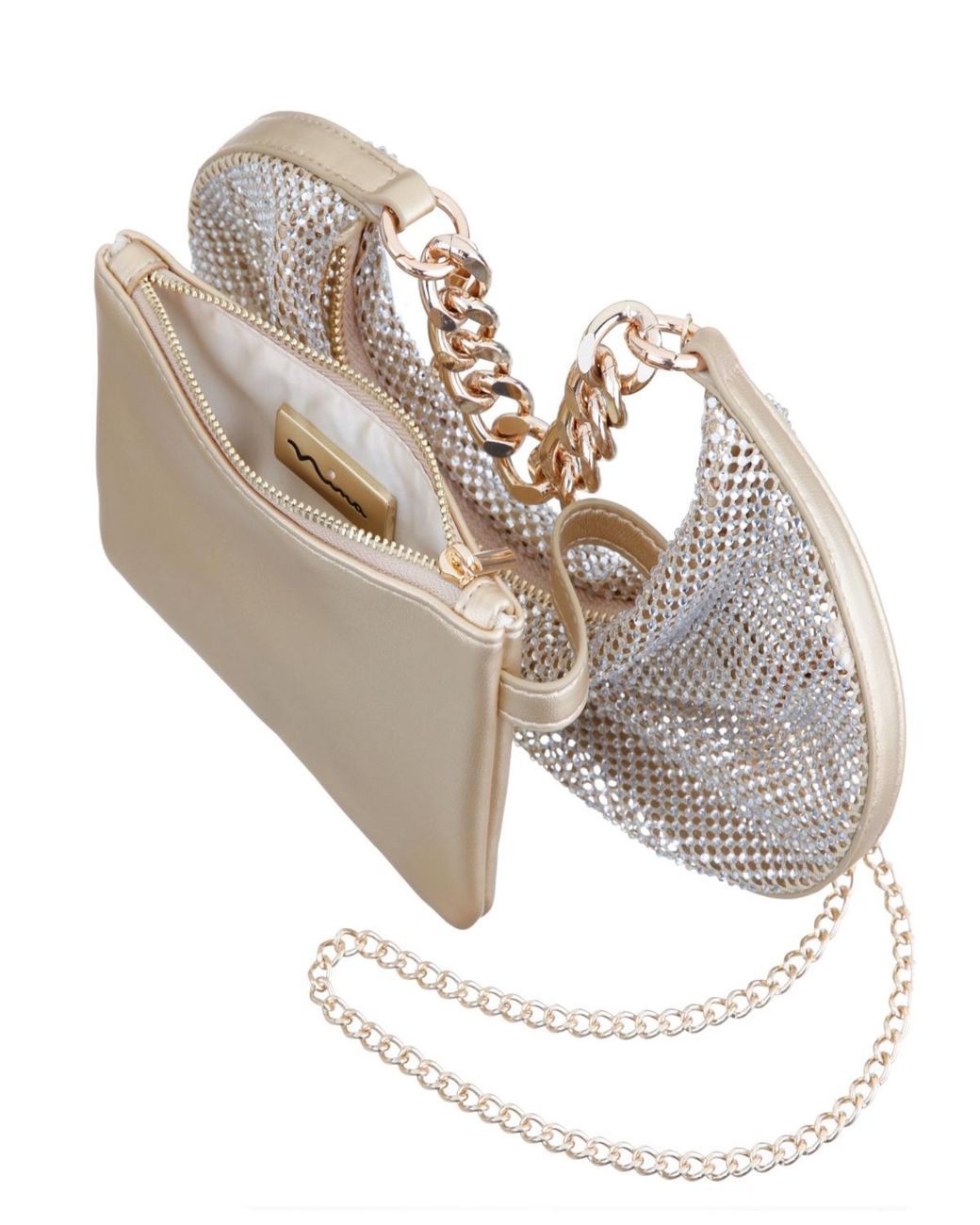 Nina Crystal Mesh Zipper Hobo Bag in Metallic | Lyst
