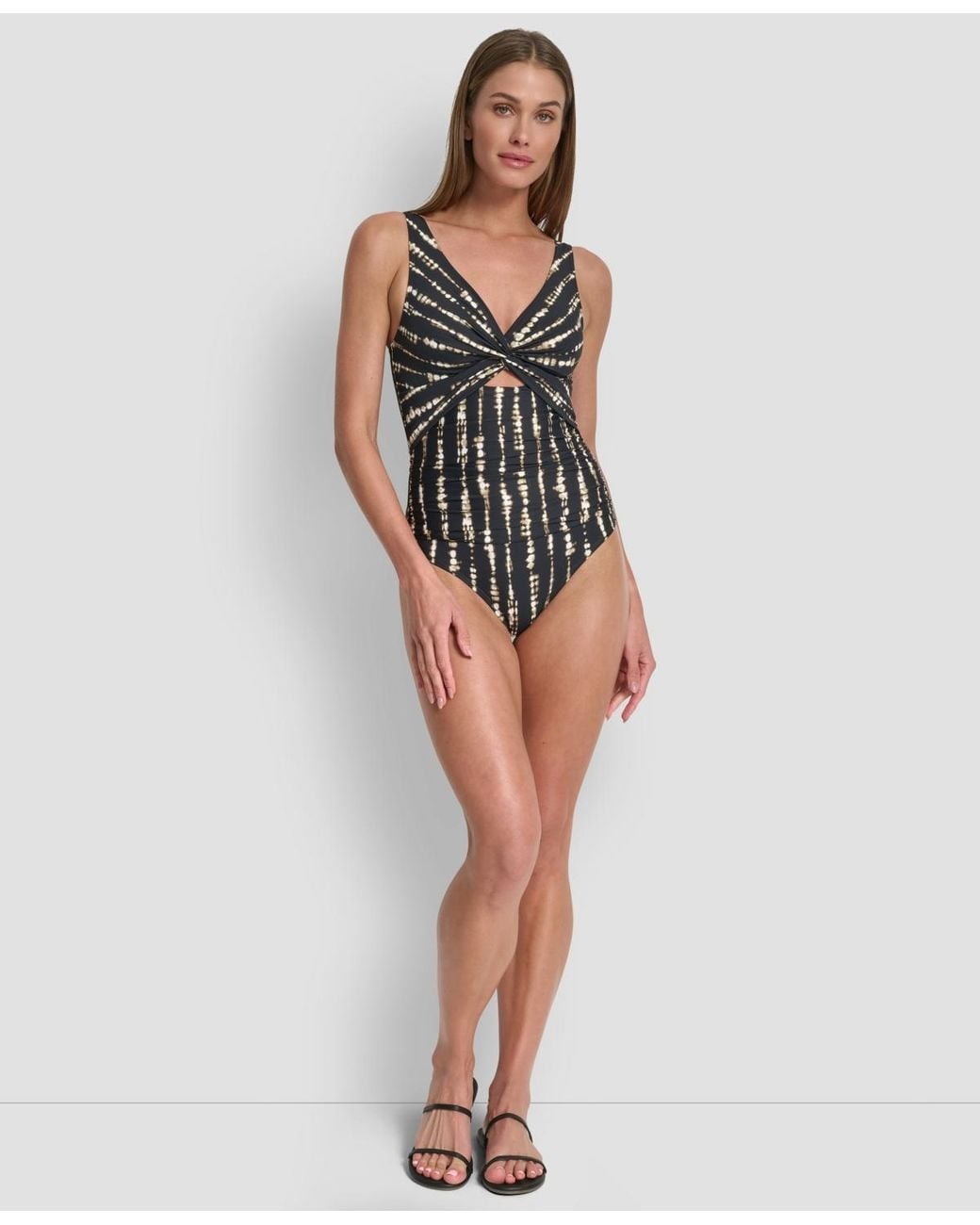 DKNY Shirred Keyhole Detail One-piece Swimsuit | Lyst
