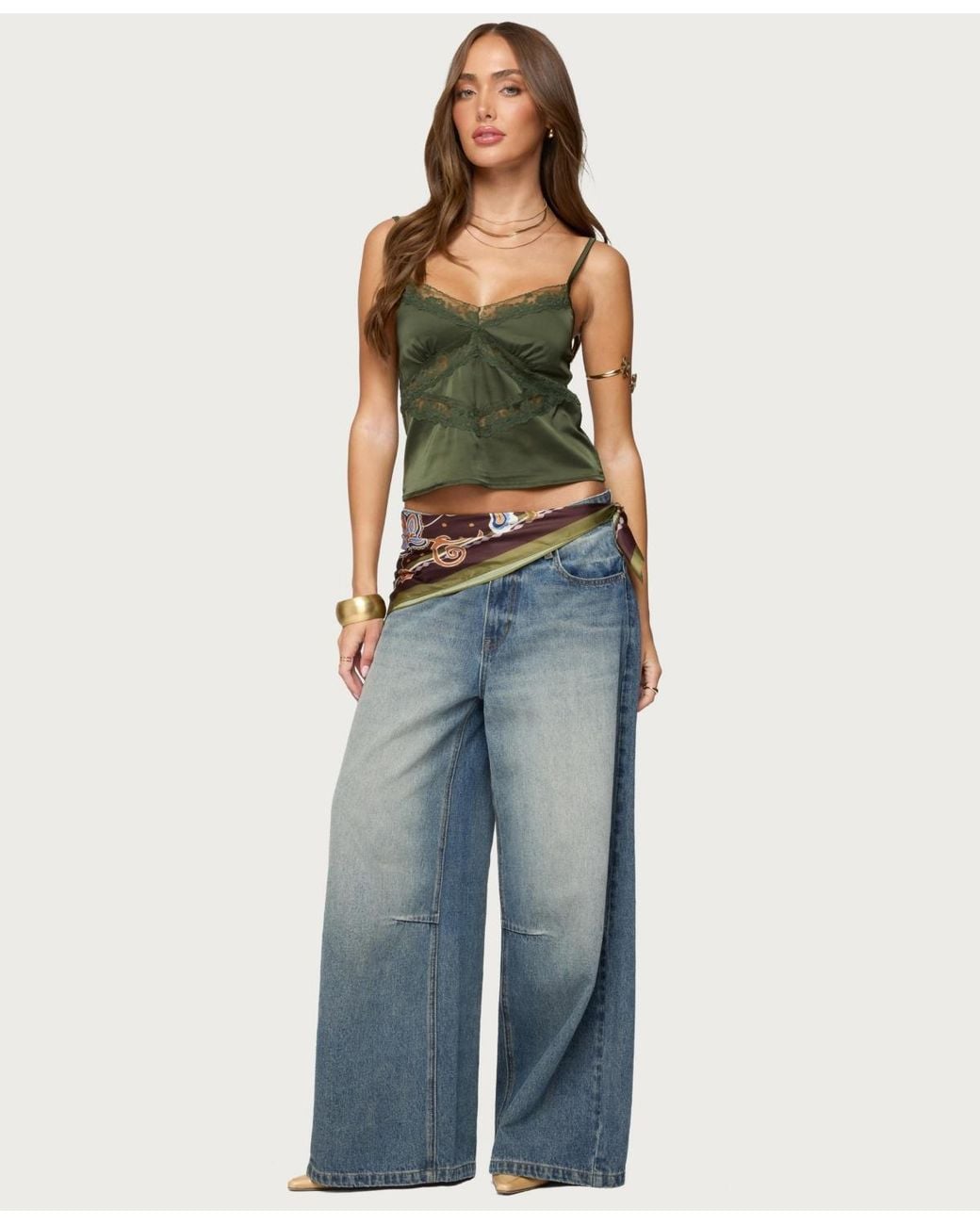 Edikted Tamar Satin Effect Tank Top in Green | Lyst