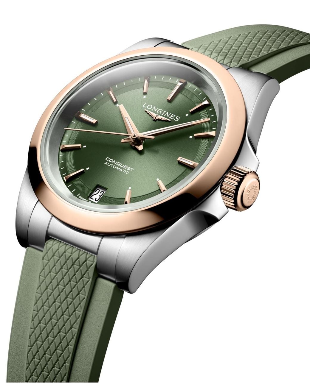 Longines Swiss Automatic Conquest Green Rubber Strap Watch 34mm in ...
