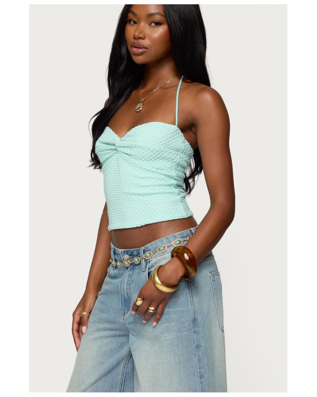 Edikted Zoee Twisted Textured Halter Top in Green | Lyst