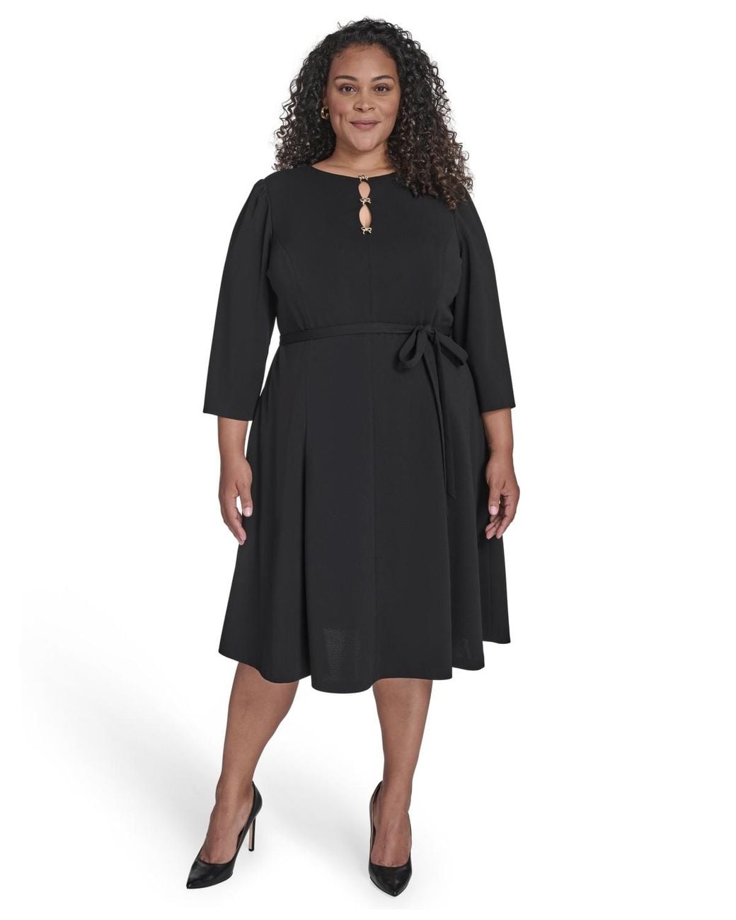Jessica Howard Plus Size Jewel Neck Fit And Flare Dress in Black | Lyst