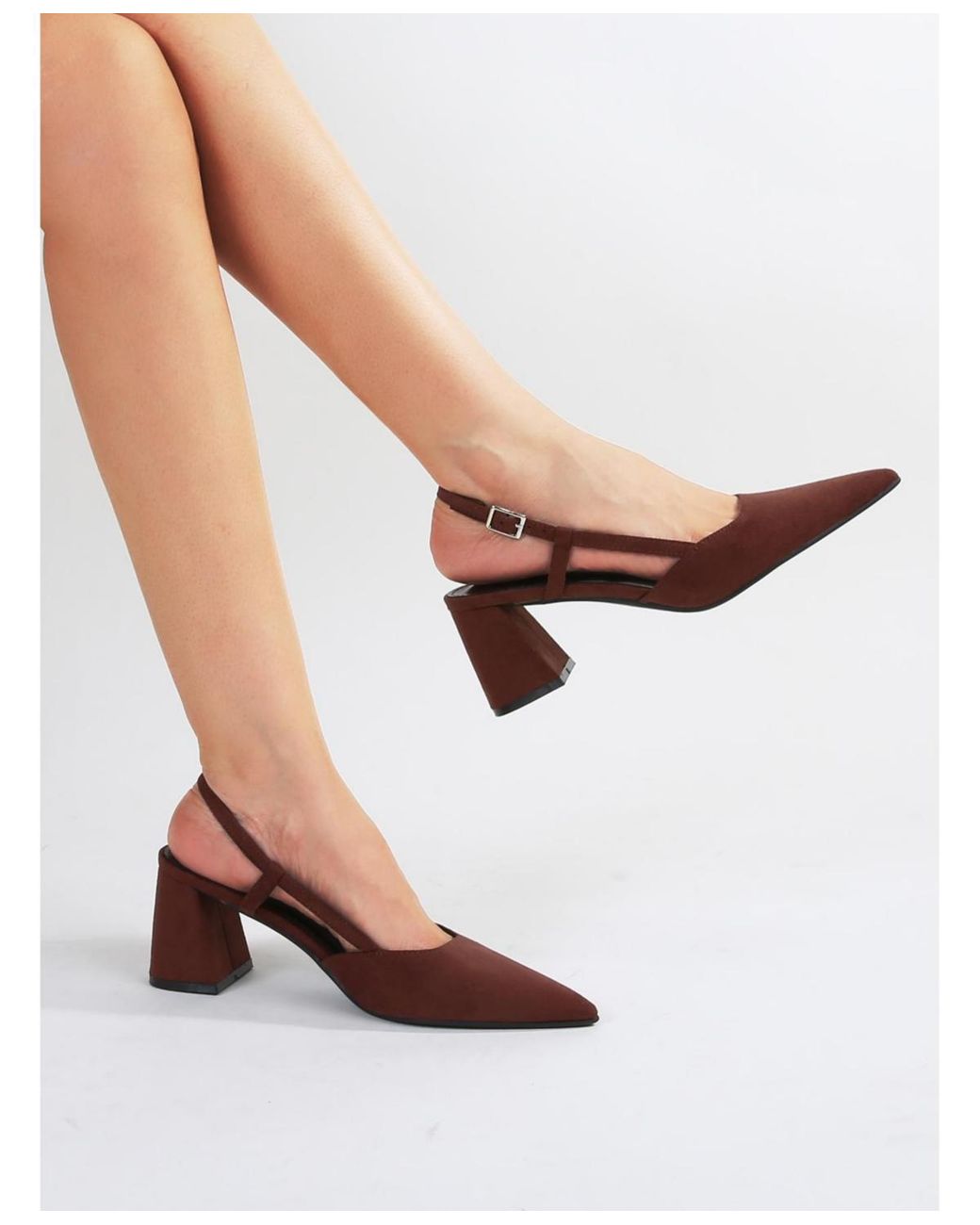 BERNESS Carrington Faux Suede Slingback Block Heel Pumps in Brown | Lyst