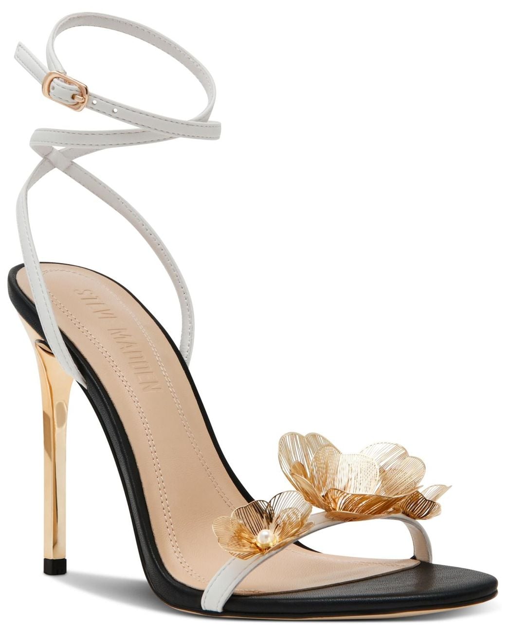 Steve Madden Sheila Floral Embellished Stiletto Sandals in Metallic | Lyst