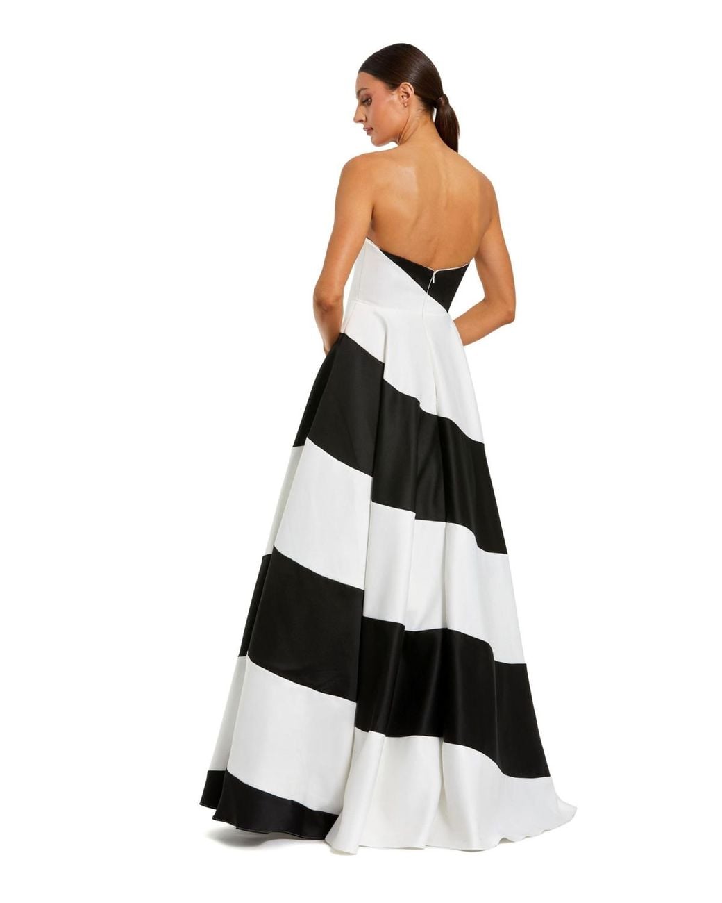 Mac Duggal Colorblock Striped Satin Strapless Ballgown in White | Lyst