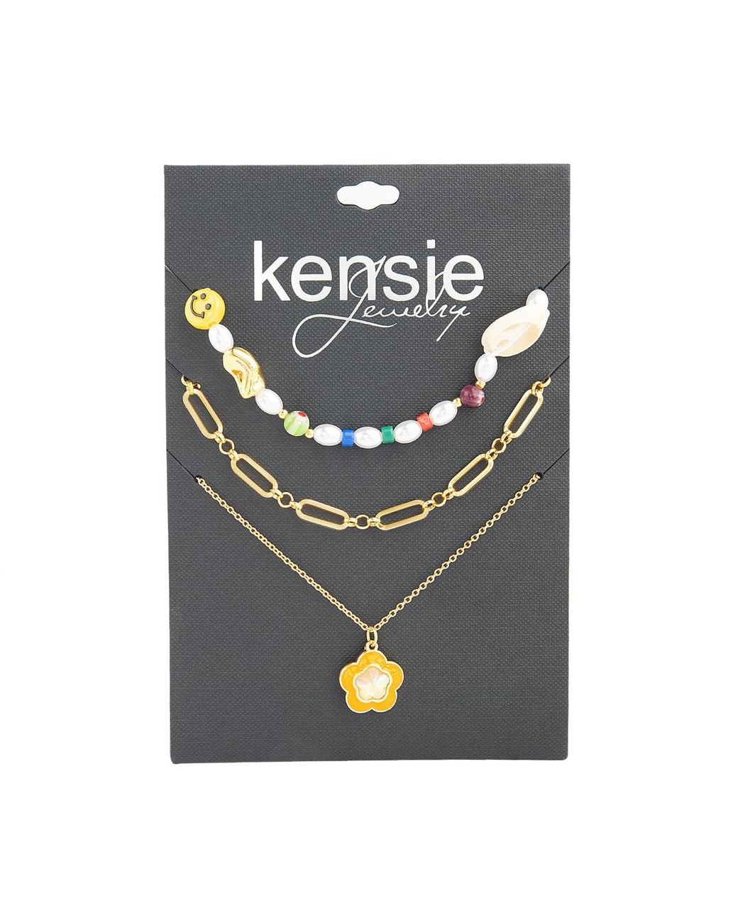 Kensie 3 Piece Mixed Beaded And Chain Necklace Set in Metallic | Lyst