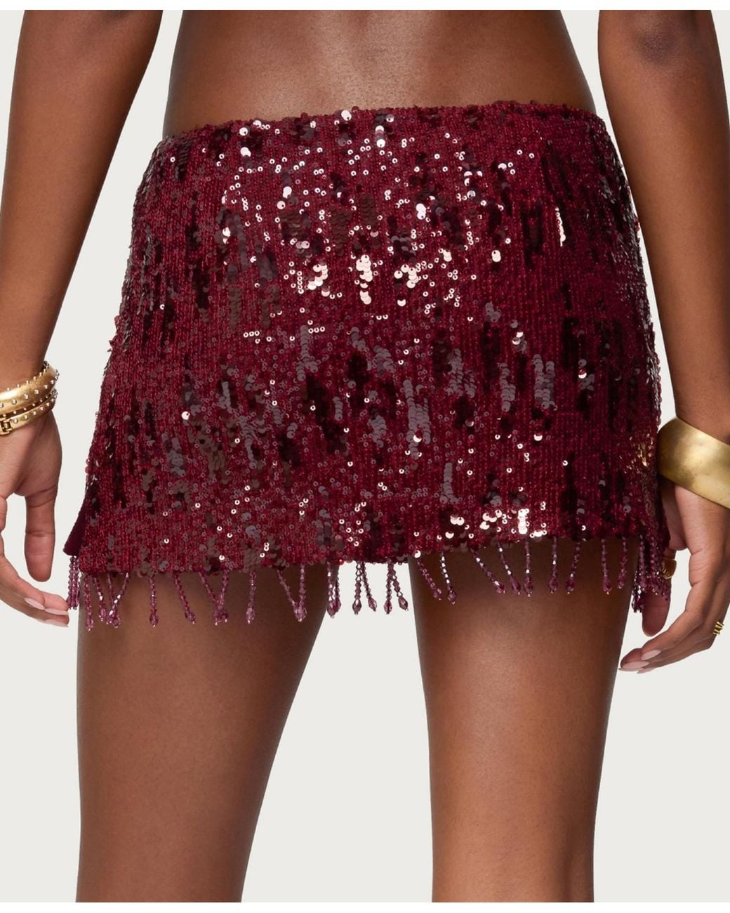 Edikted Dalis Fringed Sequin Mini Skirt in Red | Lyst