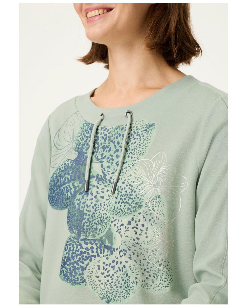 Olsen Placement Print Jersey Top in Blue | Lyst