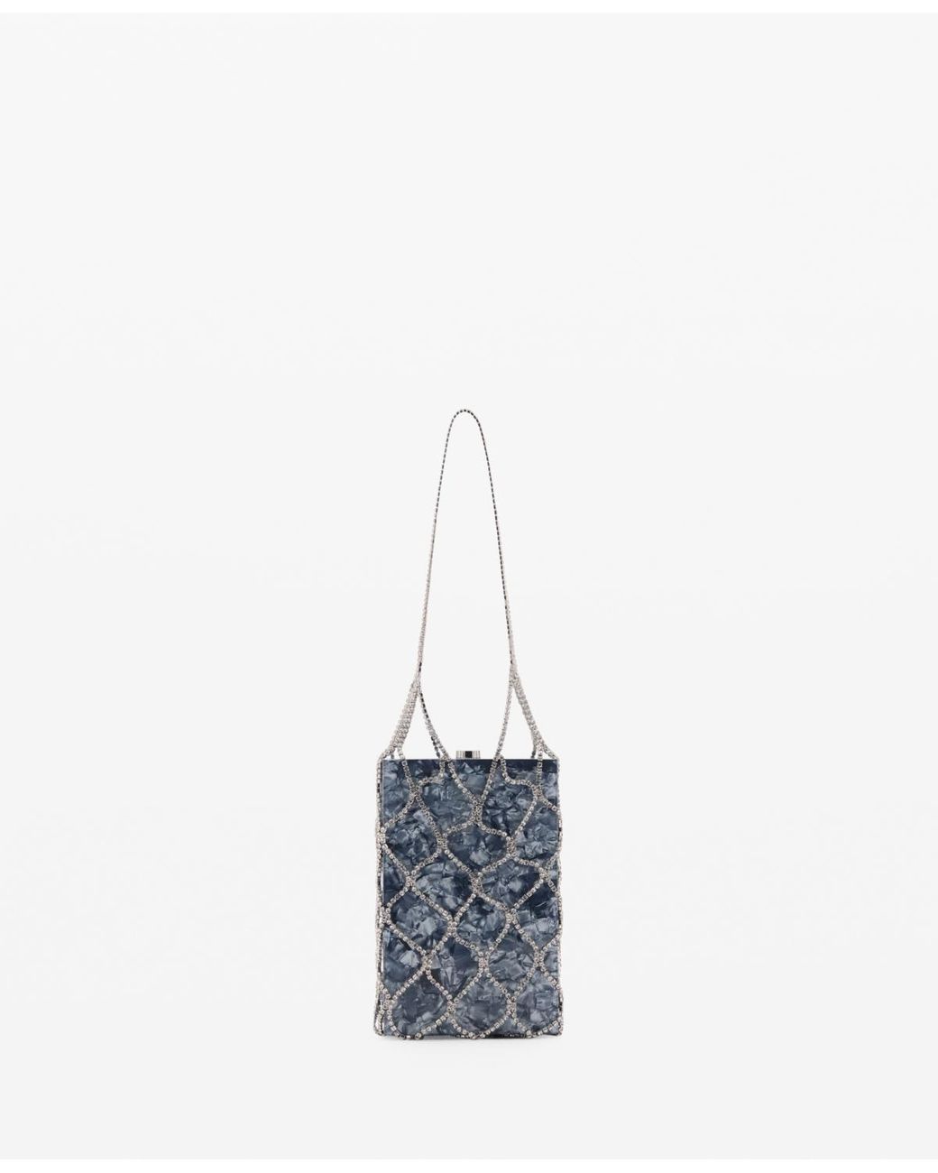 Mango Mesh Crystal Handbag in White | Lyst