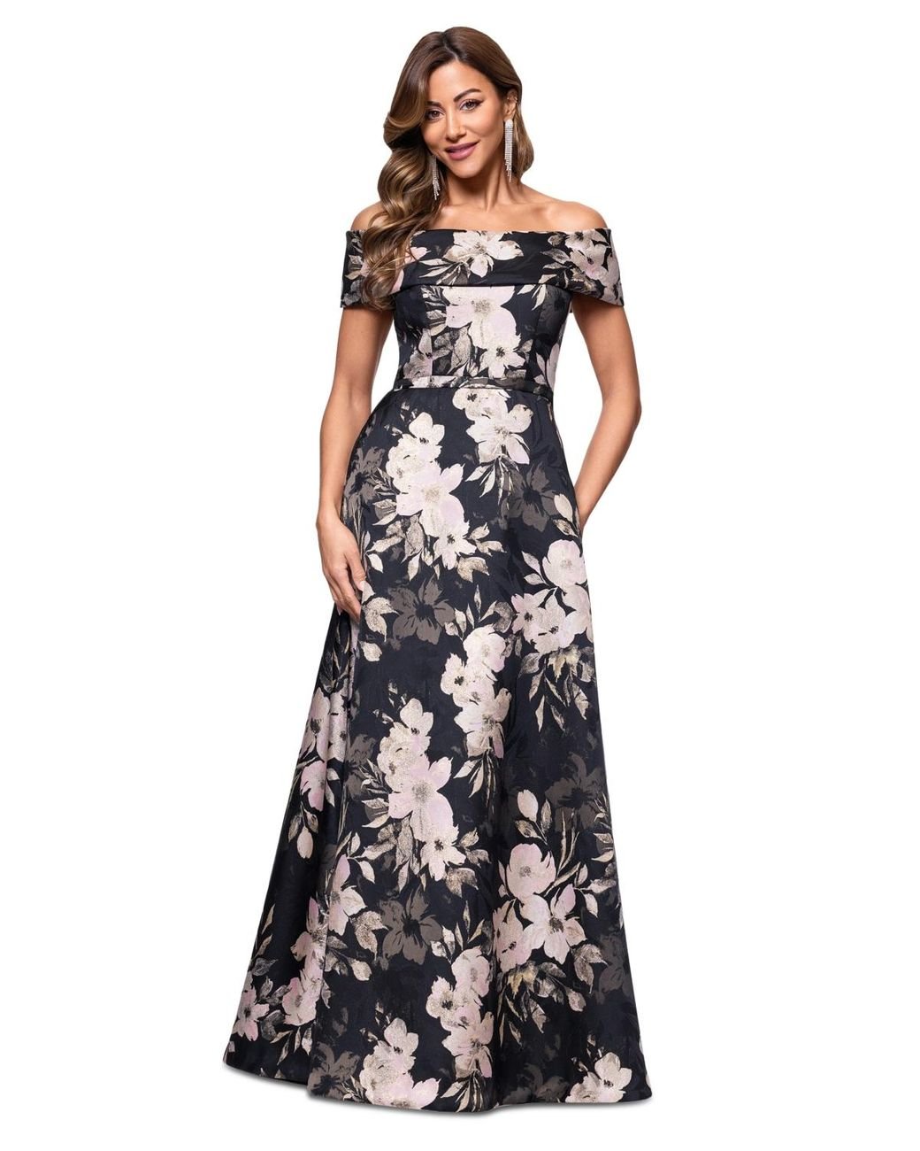 Xscape Metallic Jacquard Off-the-shoulder Gown in Blue | Lyst