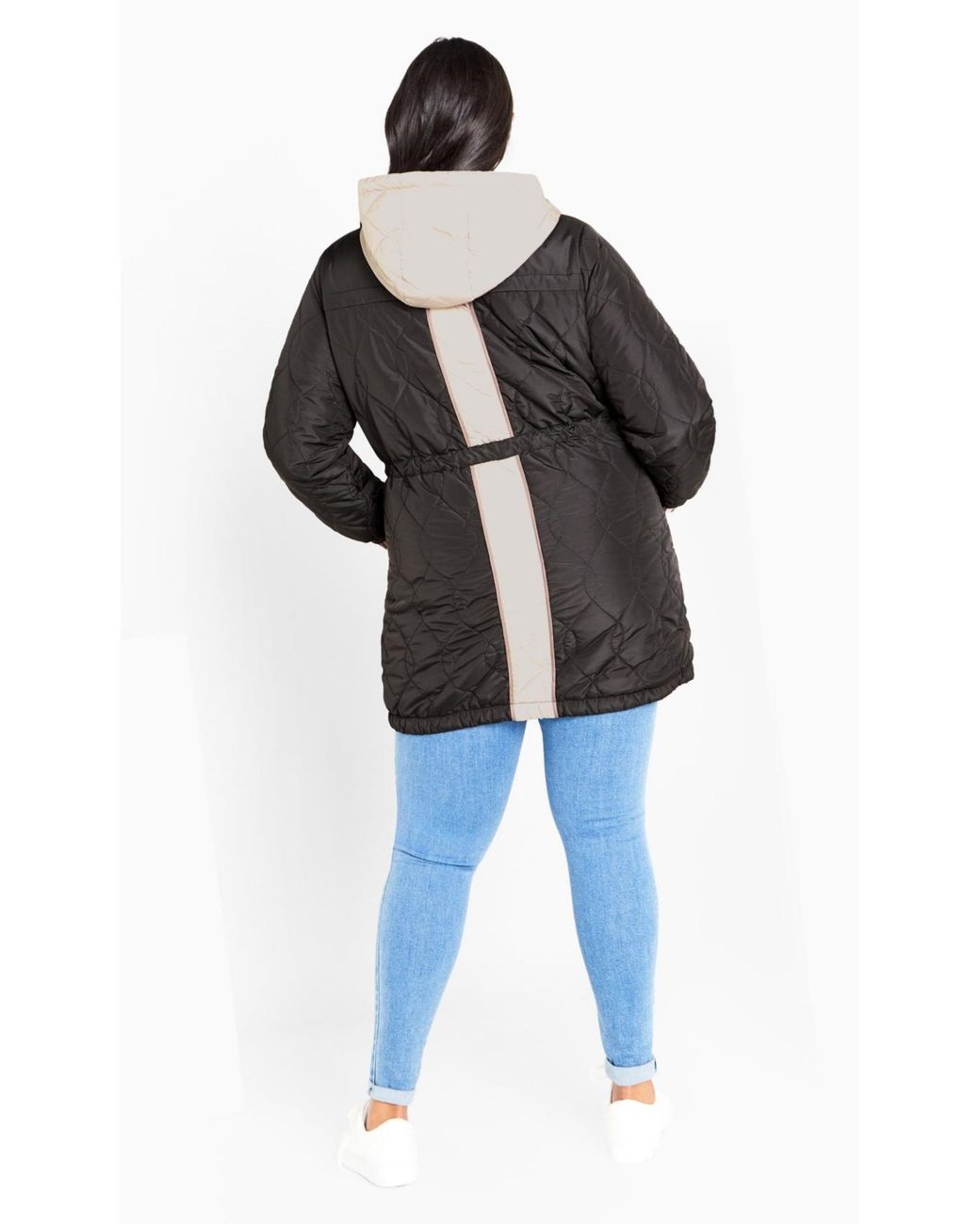Avenue Clio Quilt Padded Hooded Neck Coat in Black | Lyst