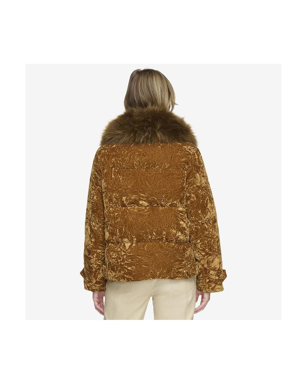 Andrew Marc Black Label Charleroi Crushed Velvet Down Puffer in Brown ...