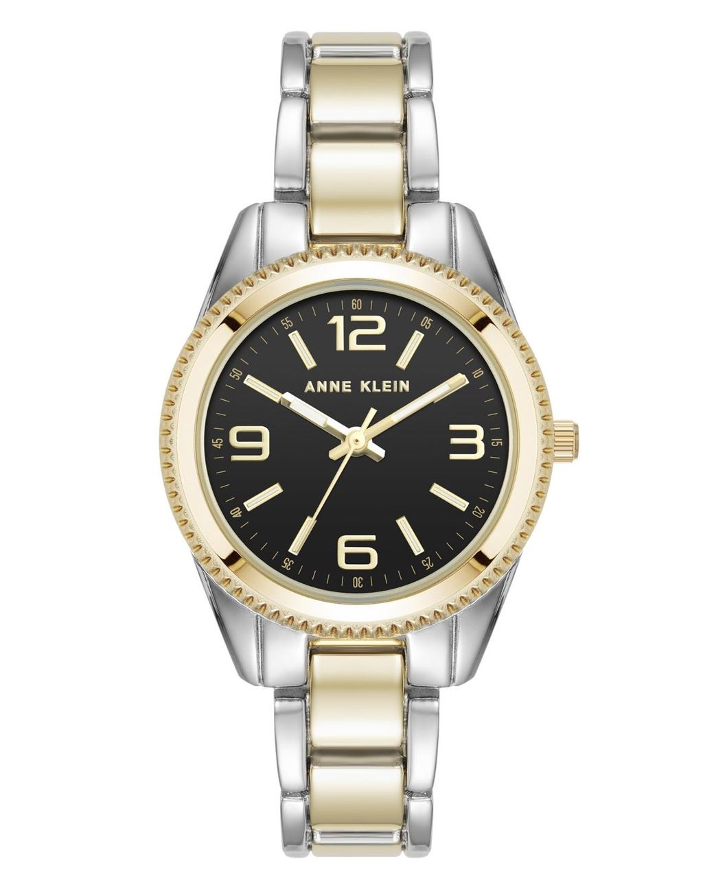 Anne Klein Quartz Bold Coin Edge Bezel Black And Two-tone Alloy Metal ...