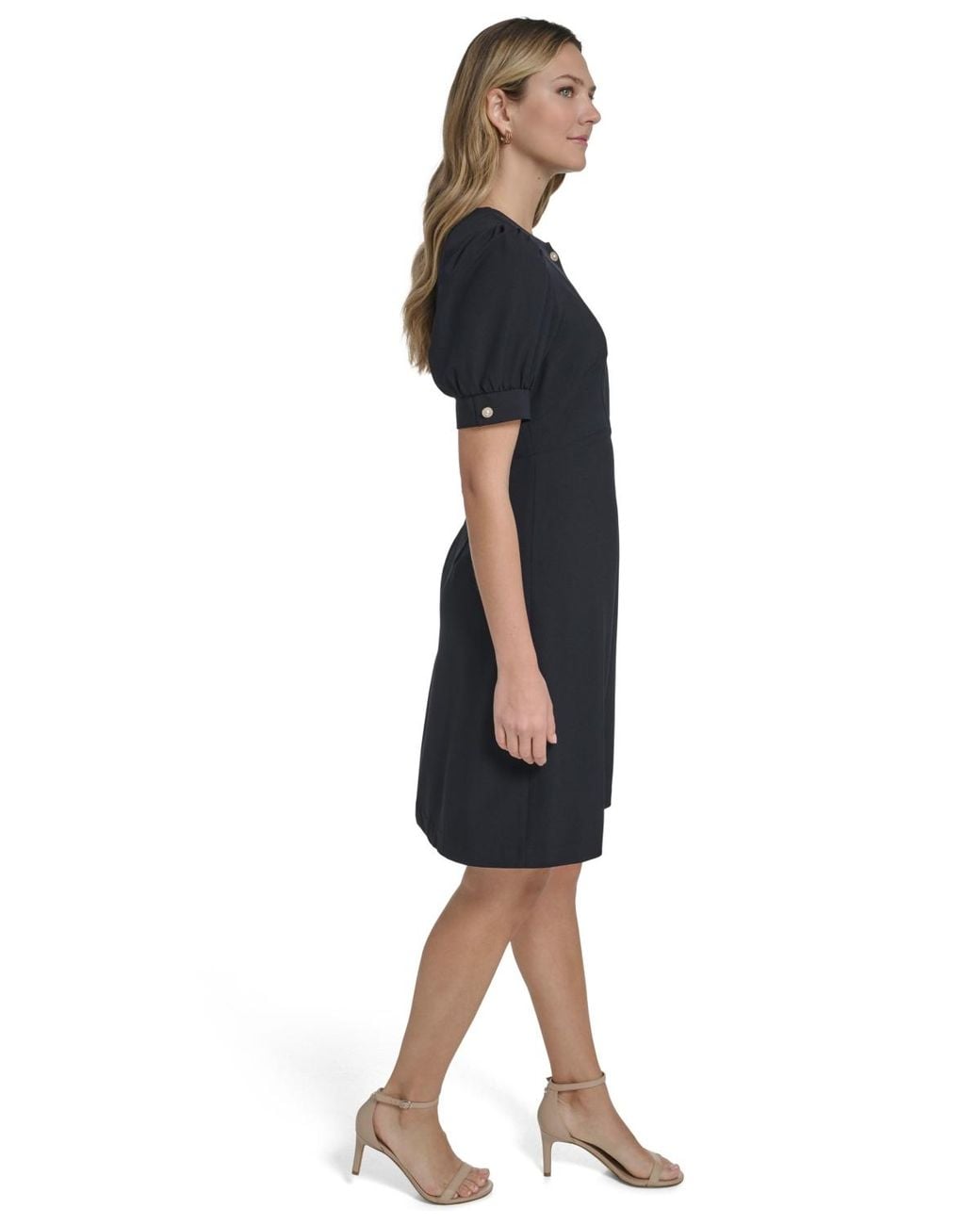 Jessica Howard Puff-sleeve Short Dress in Black | Lyst